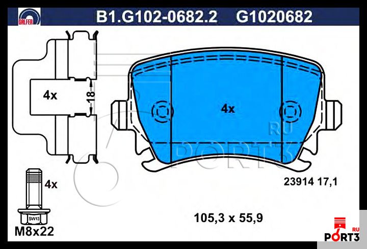 GALFER B1G10206822 Комплект тормозных колодок, дисковый тормоз