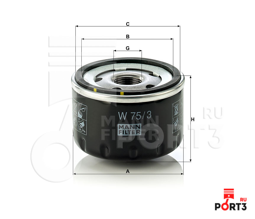 MANN-FILTER W753 Фильтр масляный RENAULT Logan 05-, Sandero 09-, Clio, Megane, Laguna 1.4i-1 ...