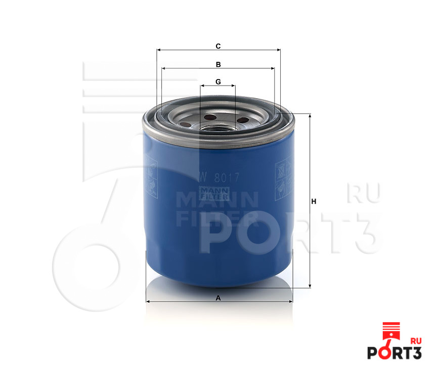 MANN-FILTER W8017 Фильтр масляный Hyundai ix20, i30, ix35, i40, Kia Sorento, Sportage 10-